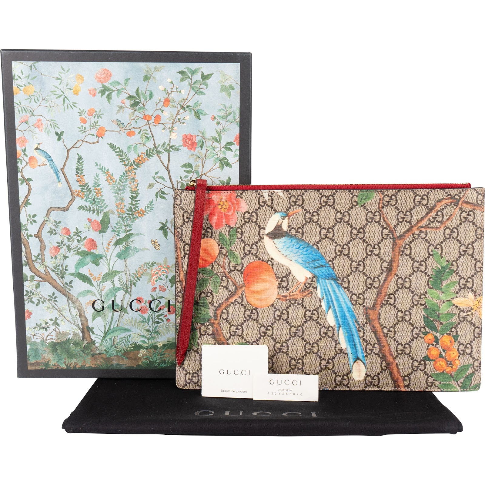 Gucci Monogram GG Supreme Tian Bird Zip Clutch – vintageandkickz