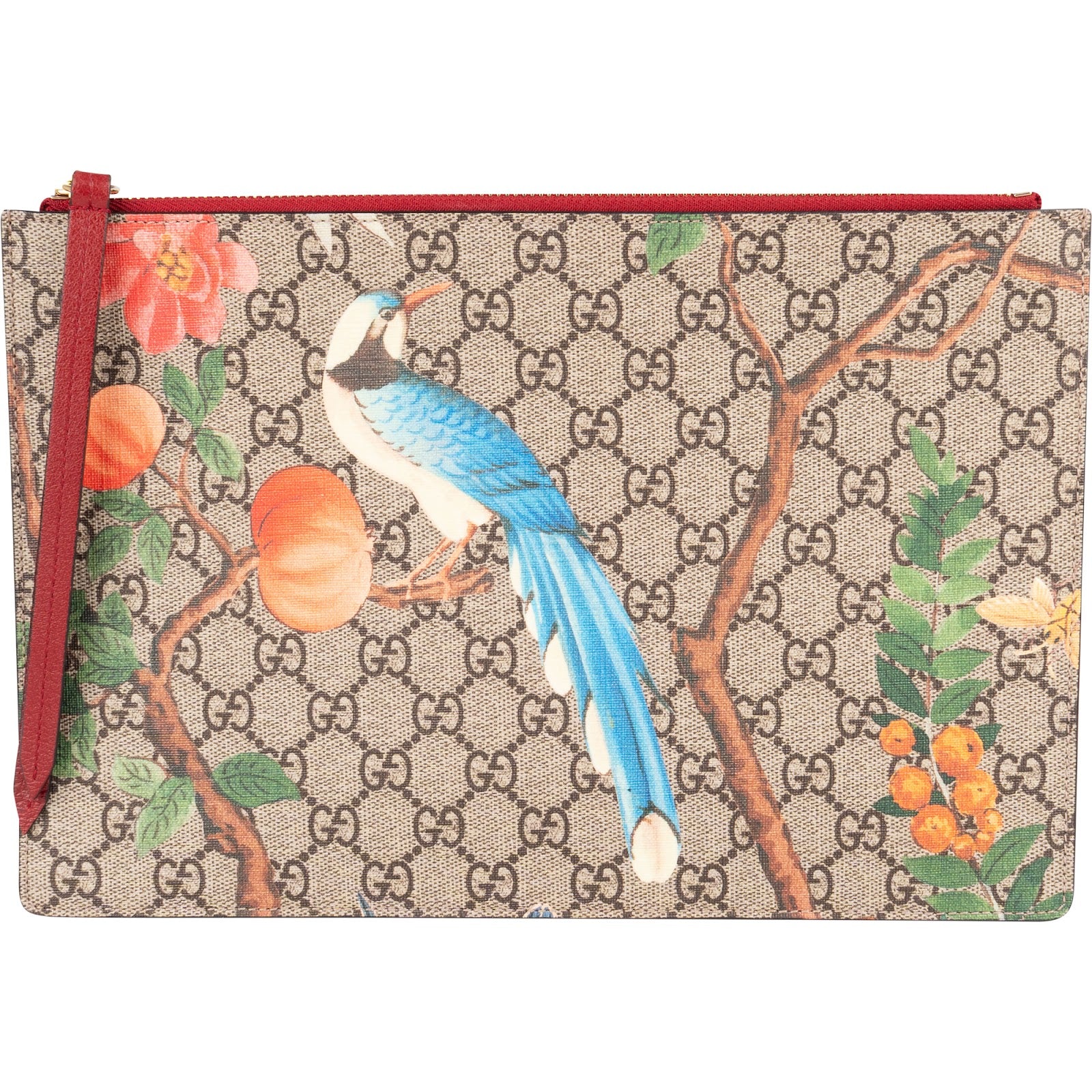 Gucci Monogram GG Supreme Tian Bird Zip Clutch – vintageandkickz
